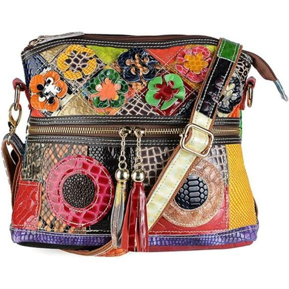Bags | Womens Multicolor Floral Crossbody Bag Cowhide Leather Handbag ...